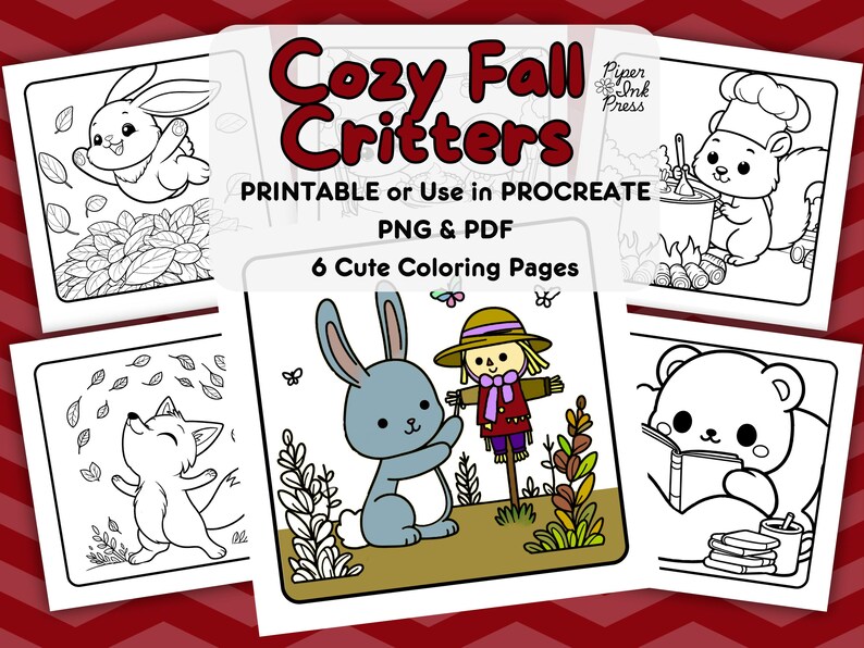 Fall Critters Cozy Bold & Easy Coloring Pages for Adults, Teens - 6 ...