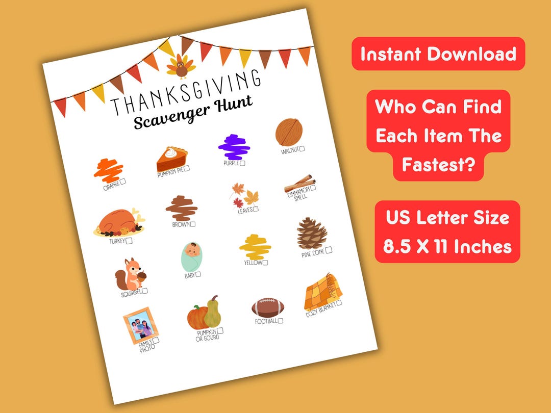 Thanksgiving Scavenger Hunt Printable for Kids, Indoor Outdoor ...