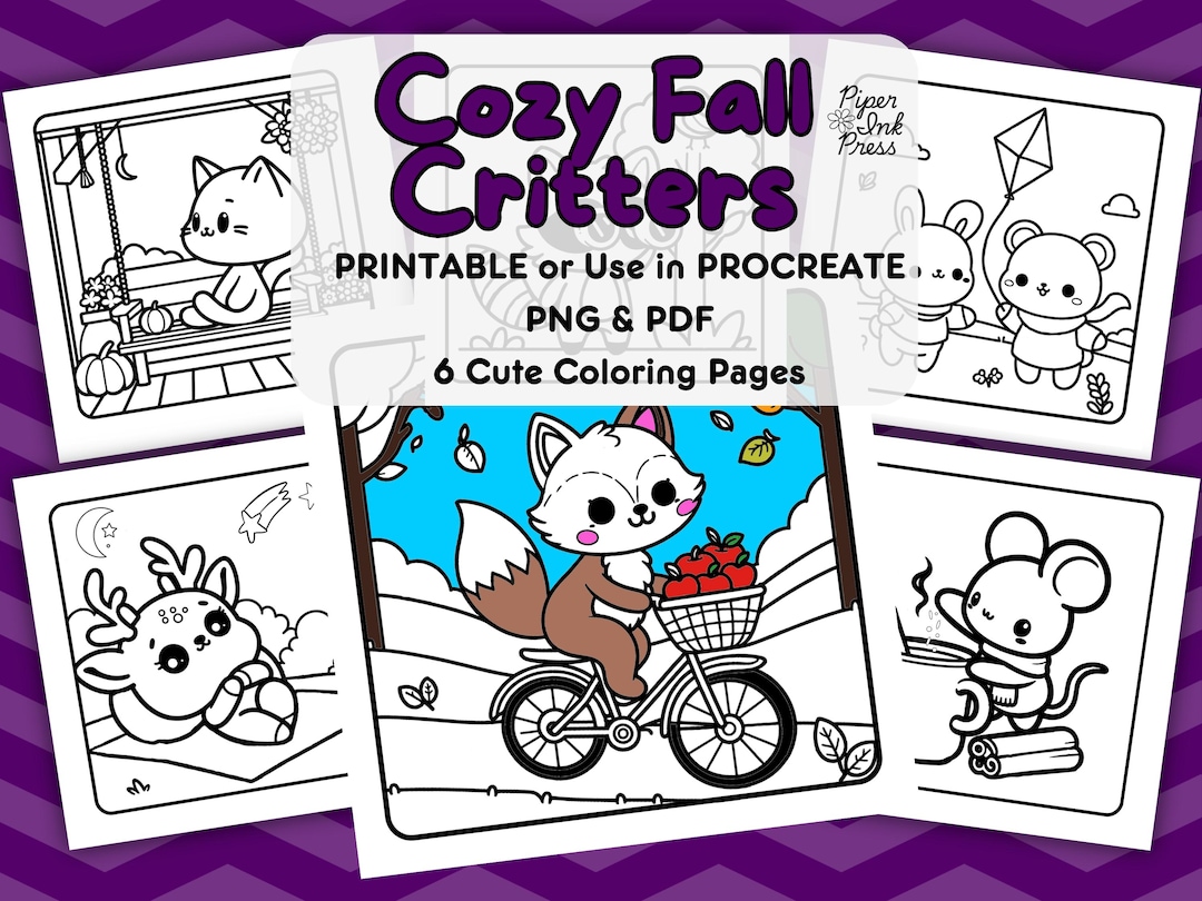 Fall Critters Cozy Bold & Easy Coloring Pages for Adults, Teens - 6 ...