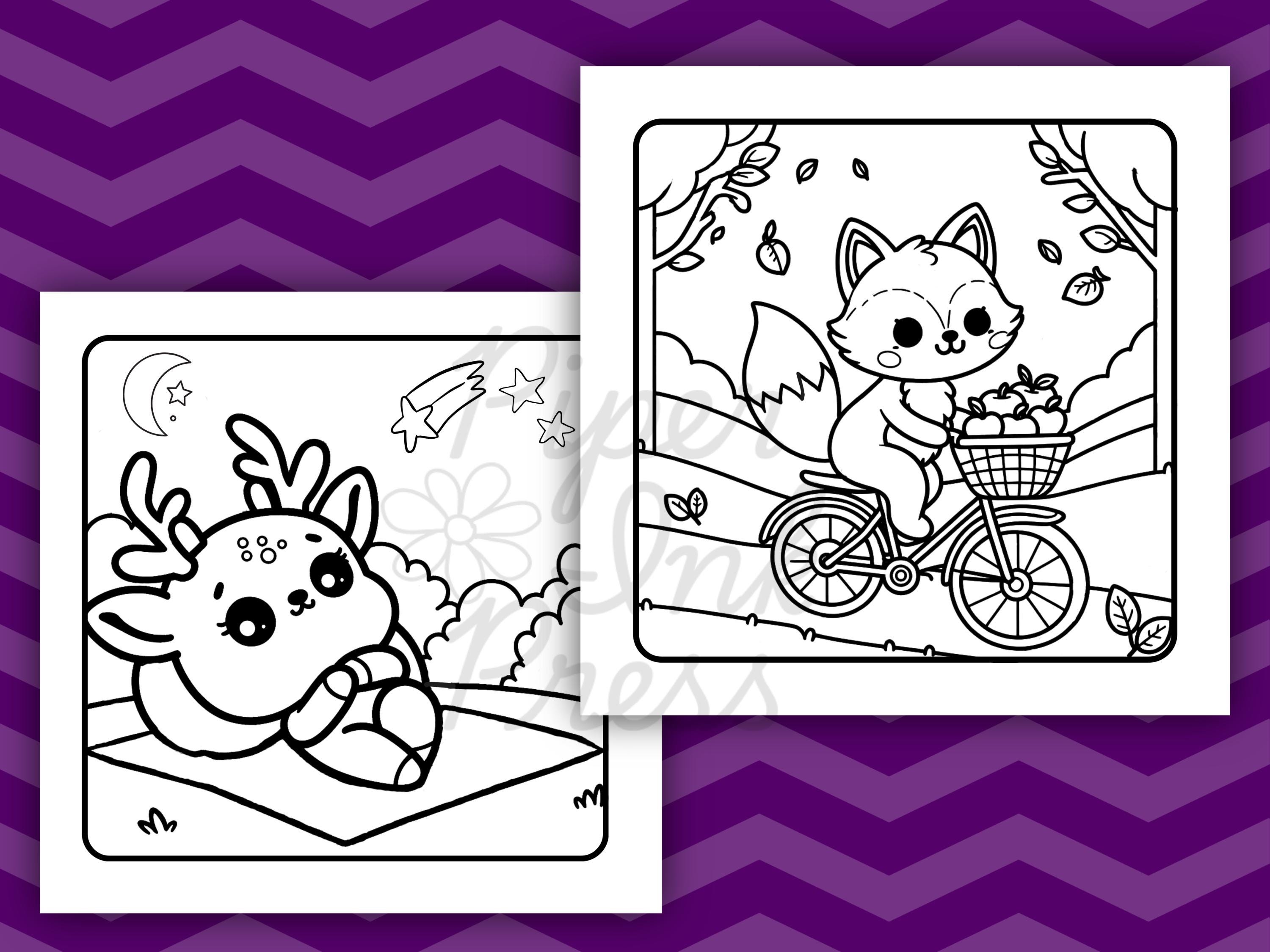 Fall Critters Coloring Pages, Cute Kawaii Animals (PNG, PDF) - Etsy