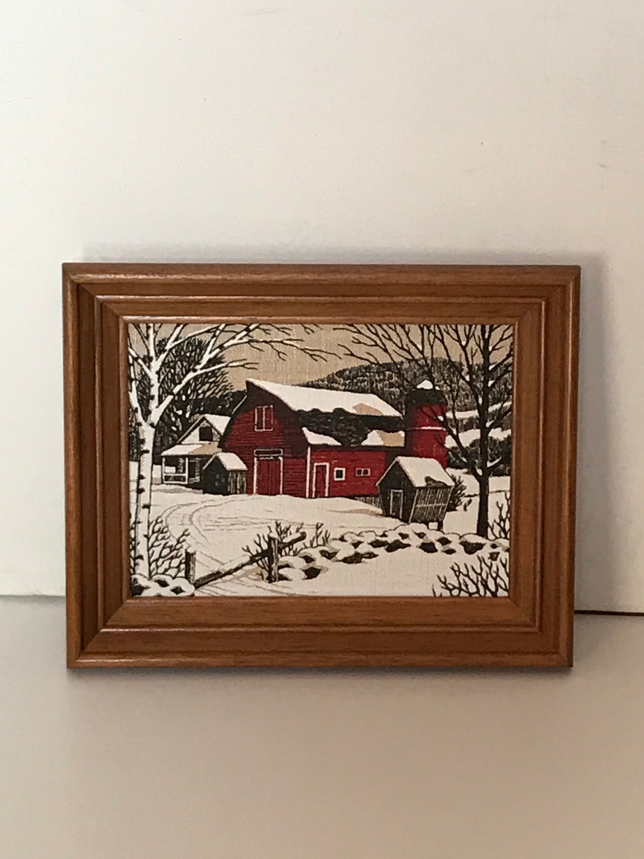 Kay Dee Handprints Barn in Winter Scene 50s MCM Art - Etsy