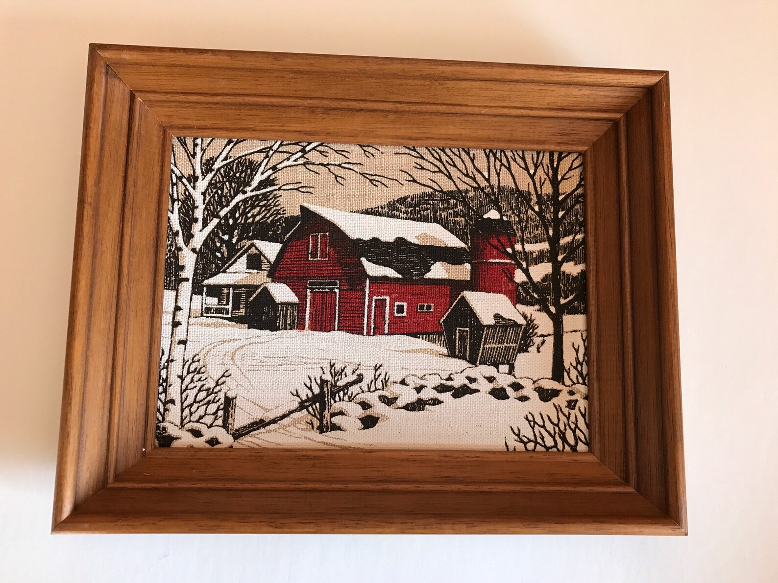 Kay Dee Handprints Barn in Winter Scene 50s MCM Art - Etsy