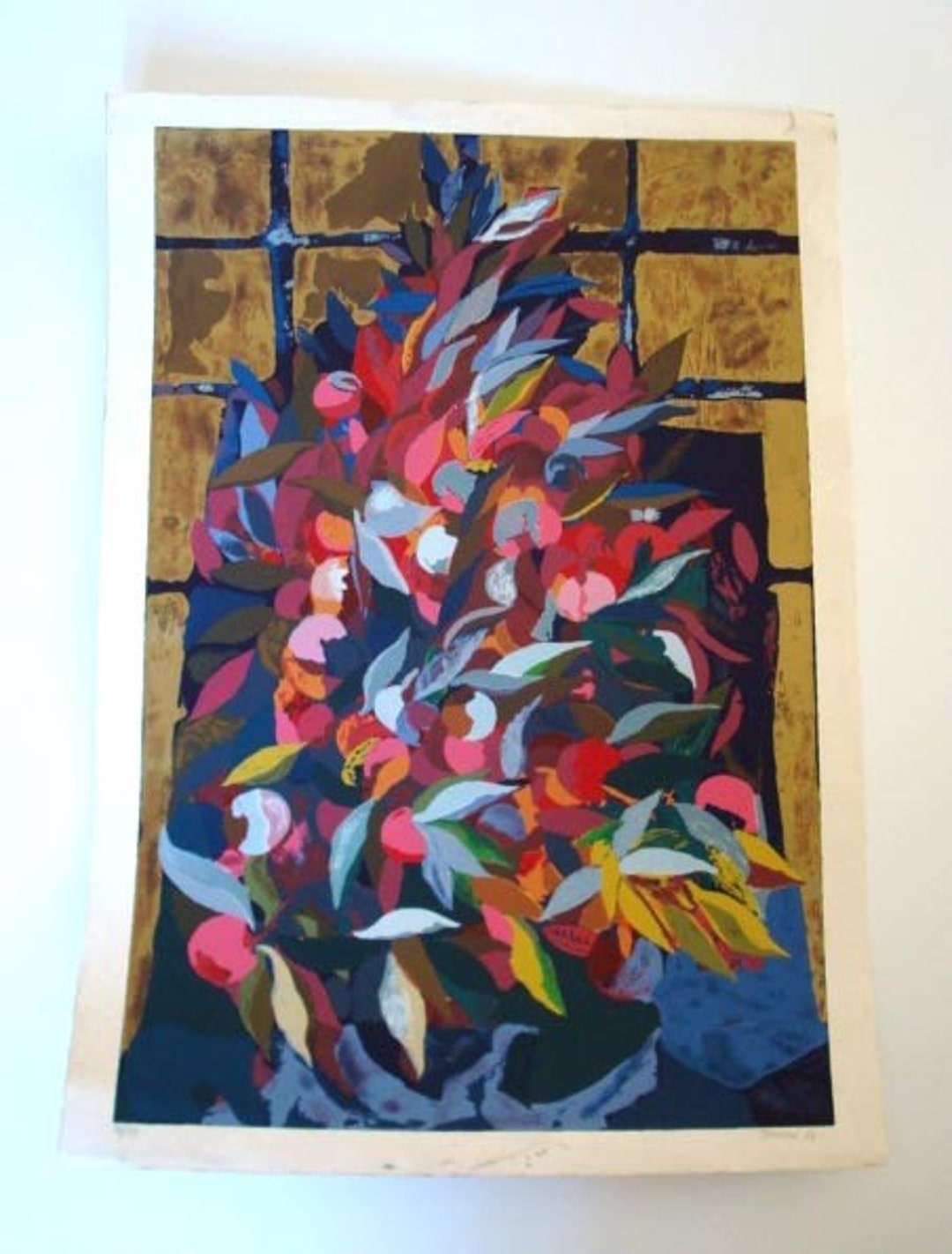 Vintage Silkscreen 80s Art Print Signed Large Still Life Floral Motif ...