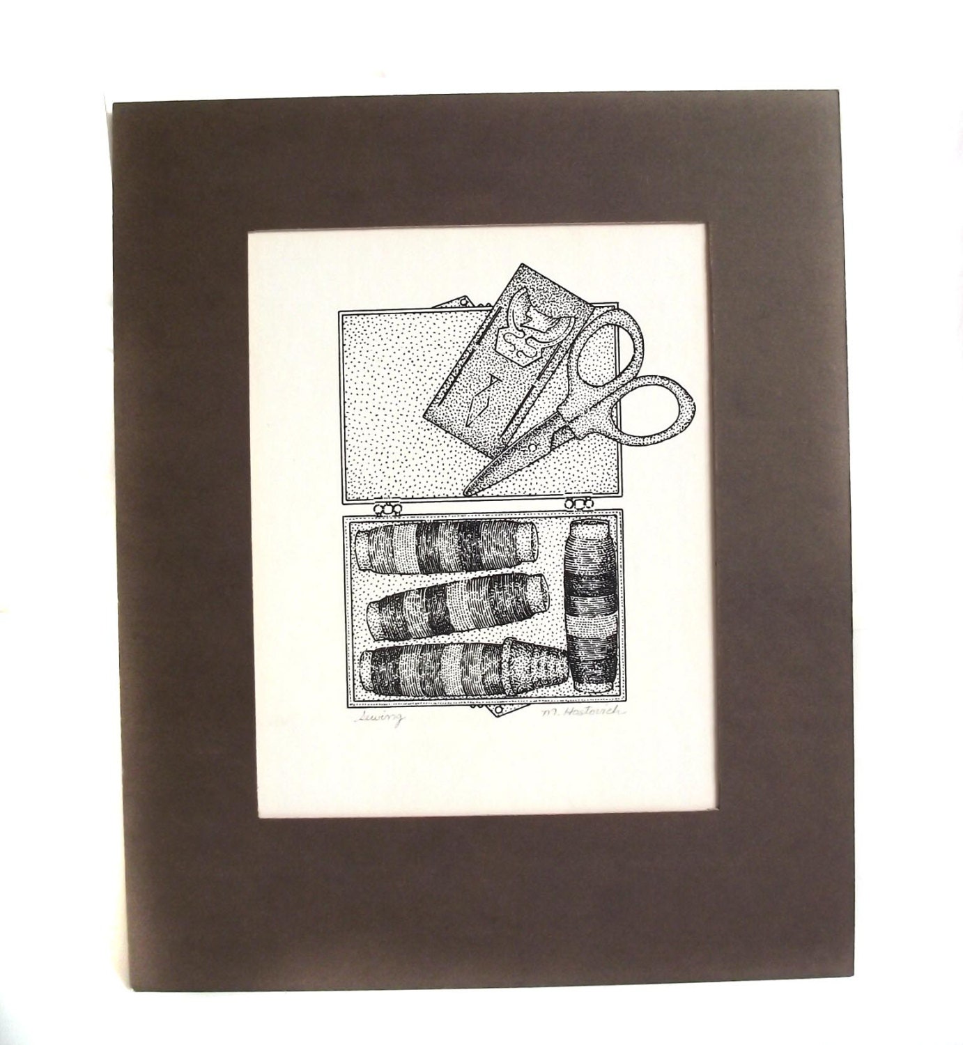 Sewing Kit Pen N Ink Drawing Illustration Sewers Gift - Etsy