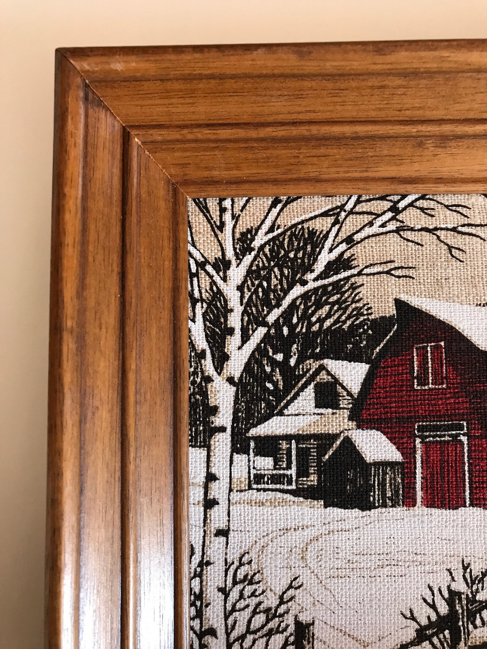 Kay Dee Handprints Barn in Winter Scene 50s MCM Art - Etsy