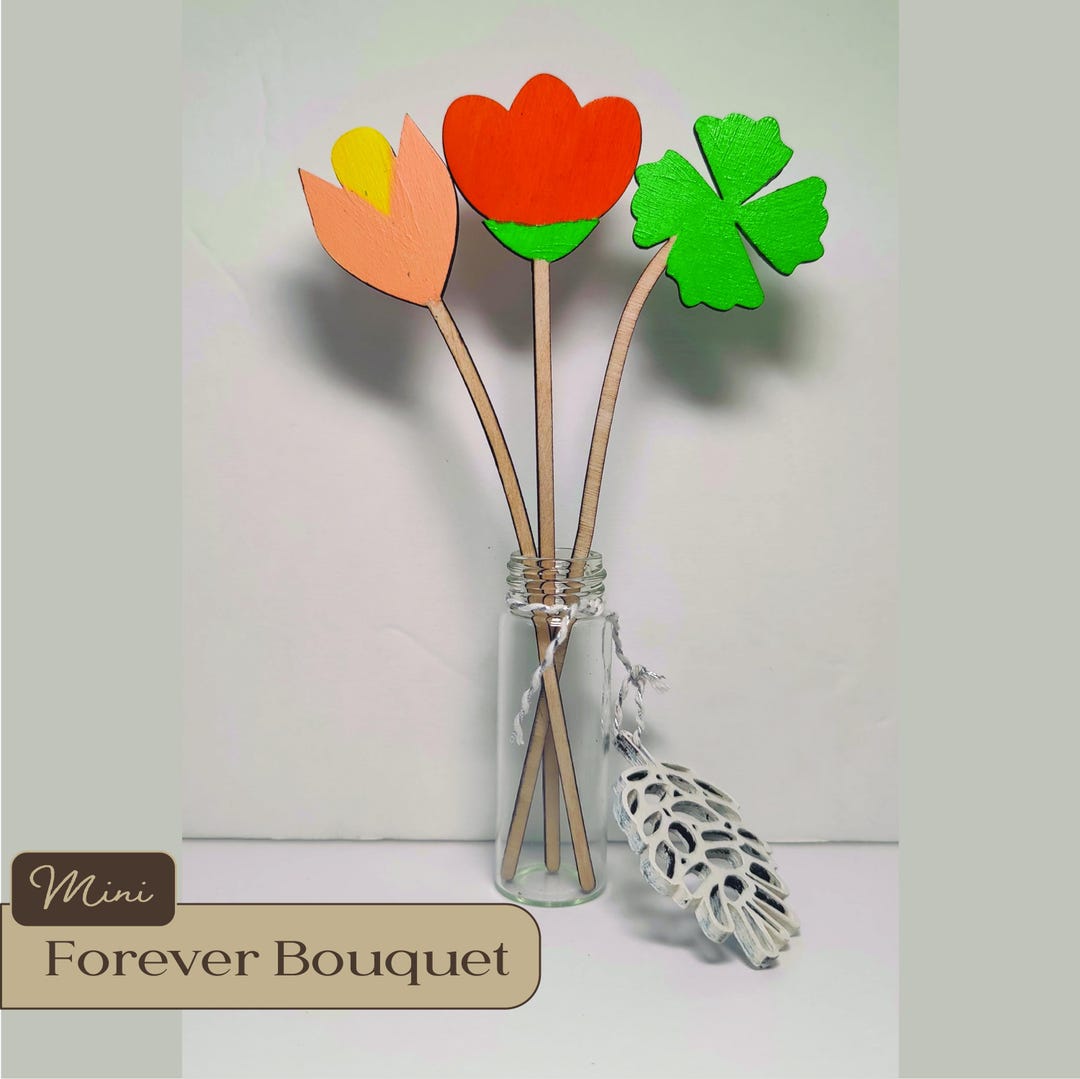 Mini Trio Wooden Flower Steam Set - Hand Painted Floral Bouquet ...