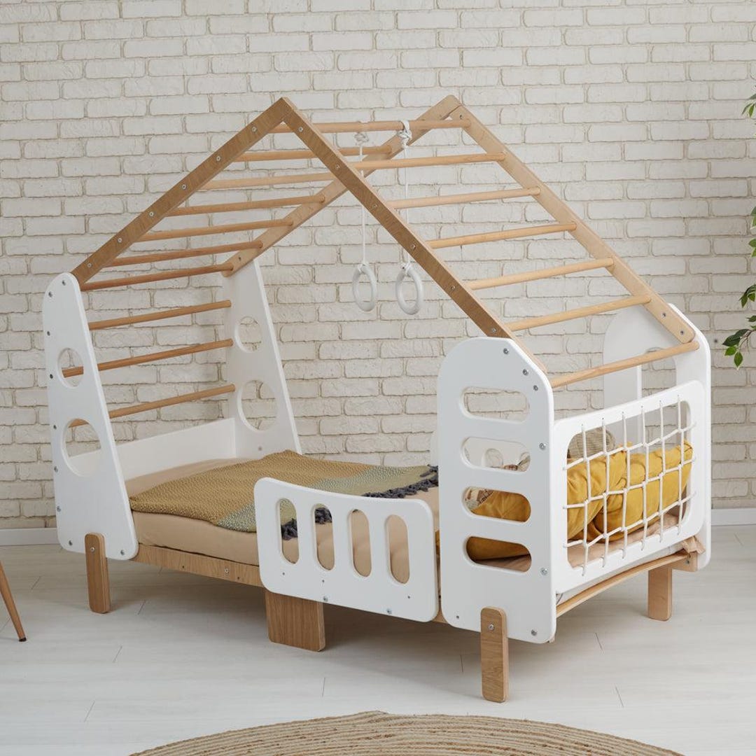 Wooden Kids House Bed Frame, Montessori Floor Bed for Toddlers, Great ...