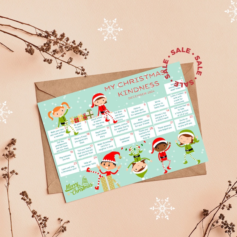 Printable My Christmas Kindness Elves Advent Calendar A4/A3 Landscape ...