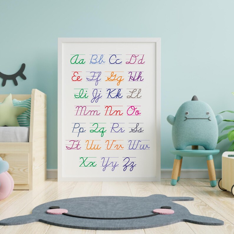 Nursery Decor, Cursive Alphabet Poster: Kids Handwriting Chart (digital ...