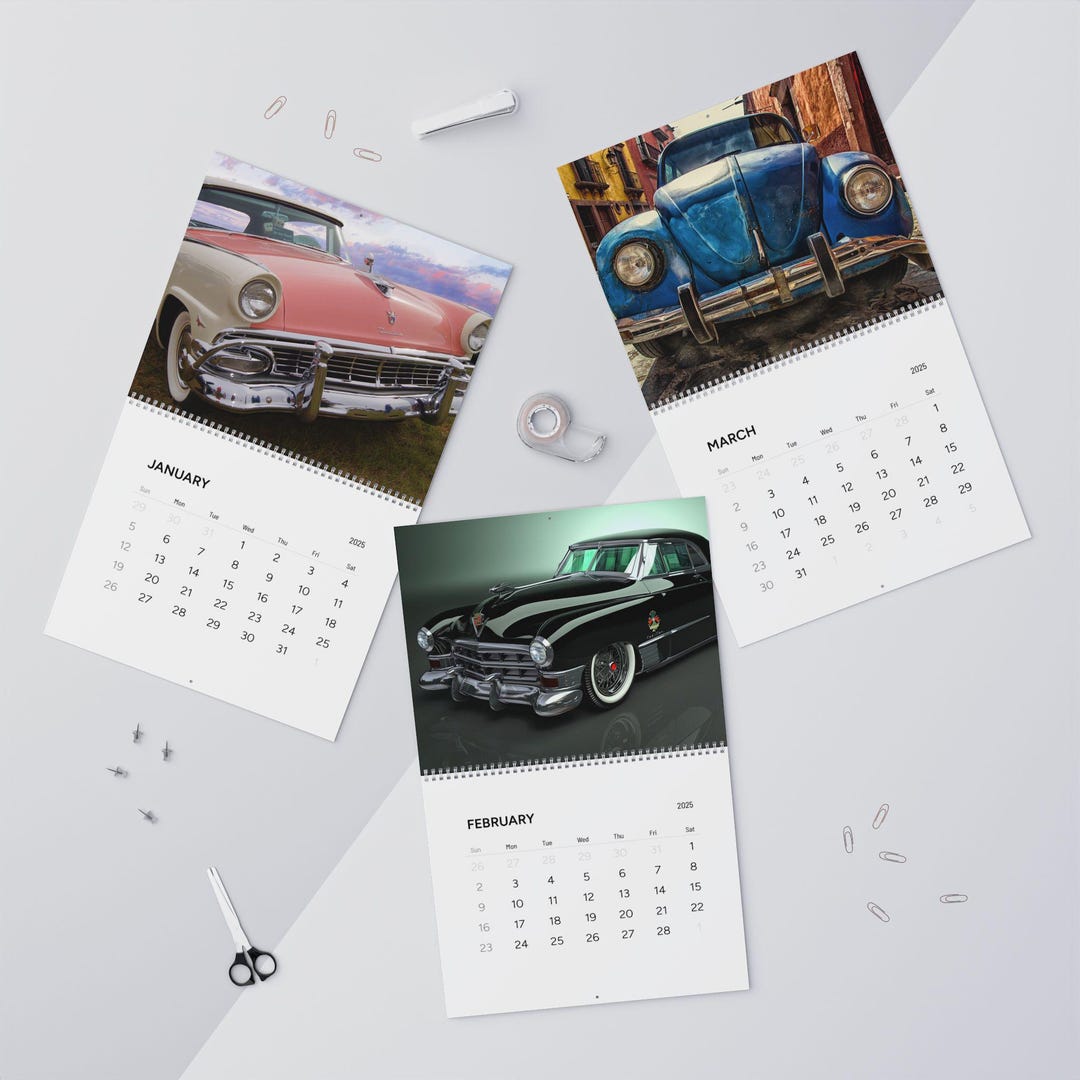 Vintage Car Wall Calendar 2025, Classic Car Decor, Automotive Gift ...