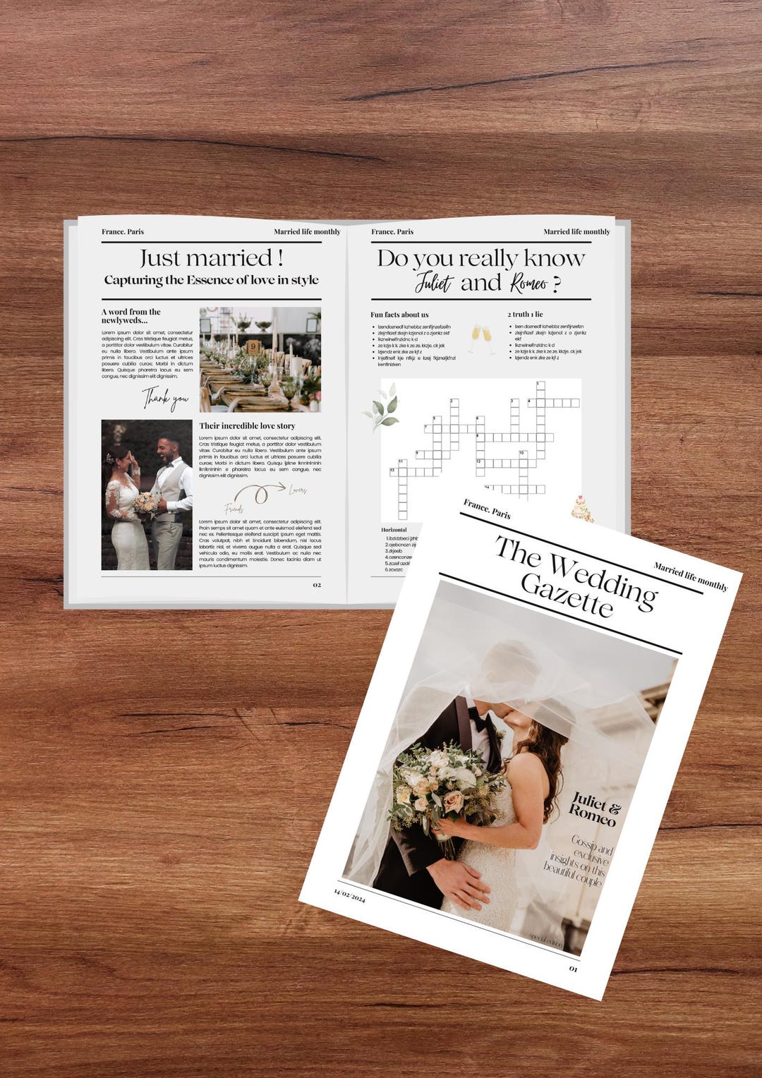 Wedding Newspaper Template With Photo, Wedding Program, Newlyweds ...