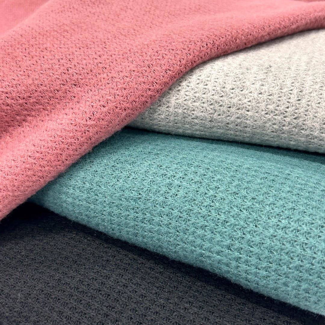Waffle NET KNIT Brushed Fbric. Hacci Fall Fabric Solid Color Pattern ...