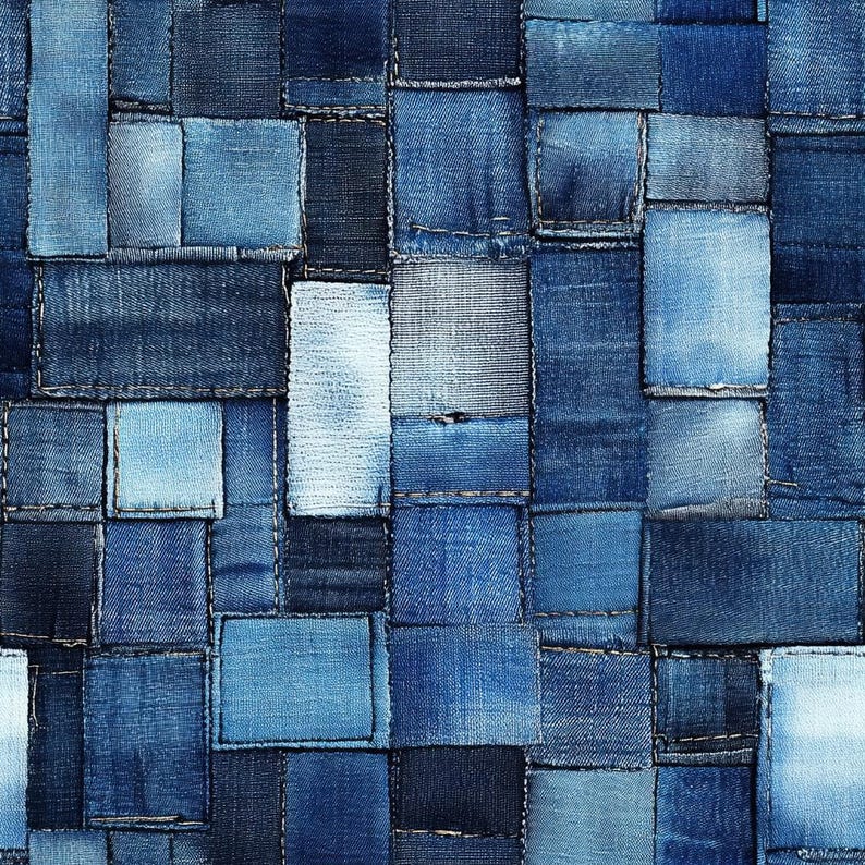 Printed Denim Texture Fabric. Printed Patch Image. 60" Width. Fabric by ...