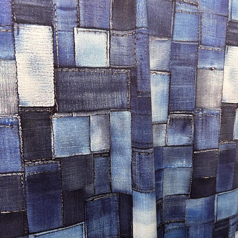 Printed Denim Texture Fabric. Printed Patch Image. 60" Width. Fabric by ...