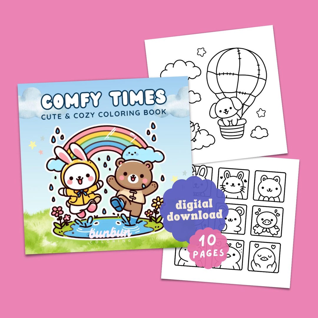 Comfy Times Coloring Book 10 Pages, Cute & Cozy Coloring Pages, Cute ...