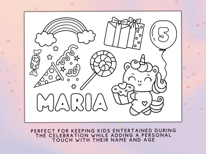 Personalized Birthday Unicorn Theme Coloring Placemats, Editable Canva ...