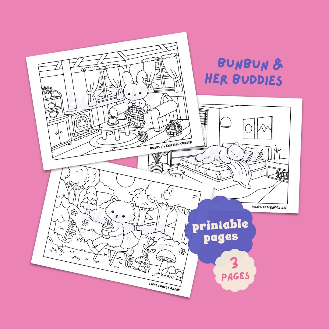 Bunbun & Her Buddies 3 Coloring Printable Pages, Cute Animal PDF ...