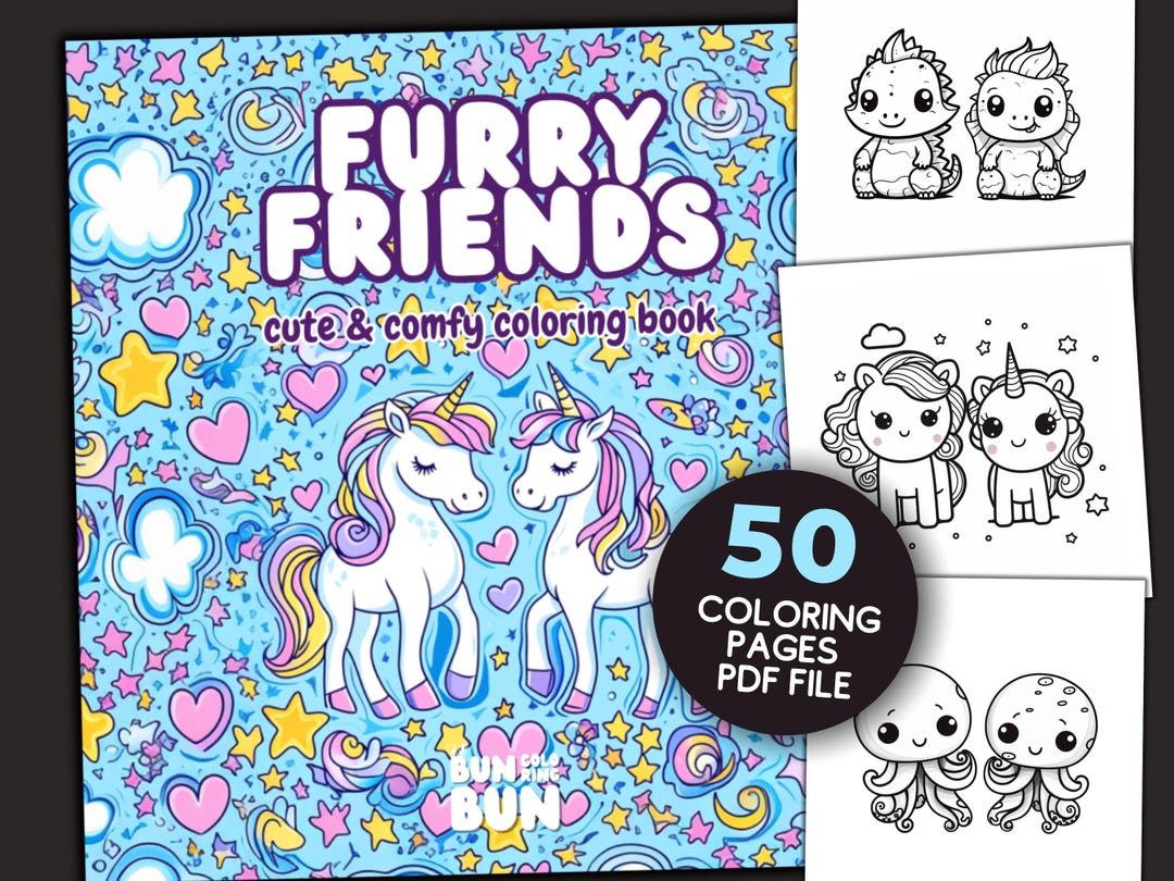 Furry Friends Coloring Book, 50 Cute Digital Coloring Pages for Kids ...