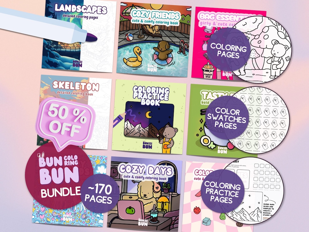 Coloring Page Bundle, 170 Coloring Pages, Practicing & Color Swatch ...