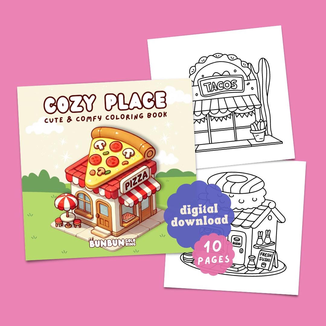 Cozy Place Coloring Book 10 Pages, Cute & Comfy Coloring Pages, Kawaii ...