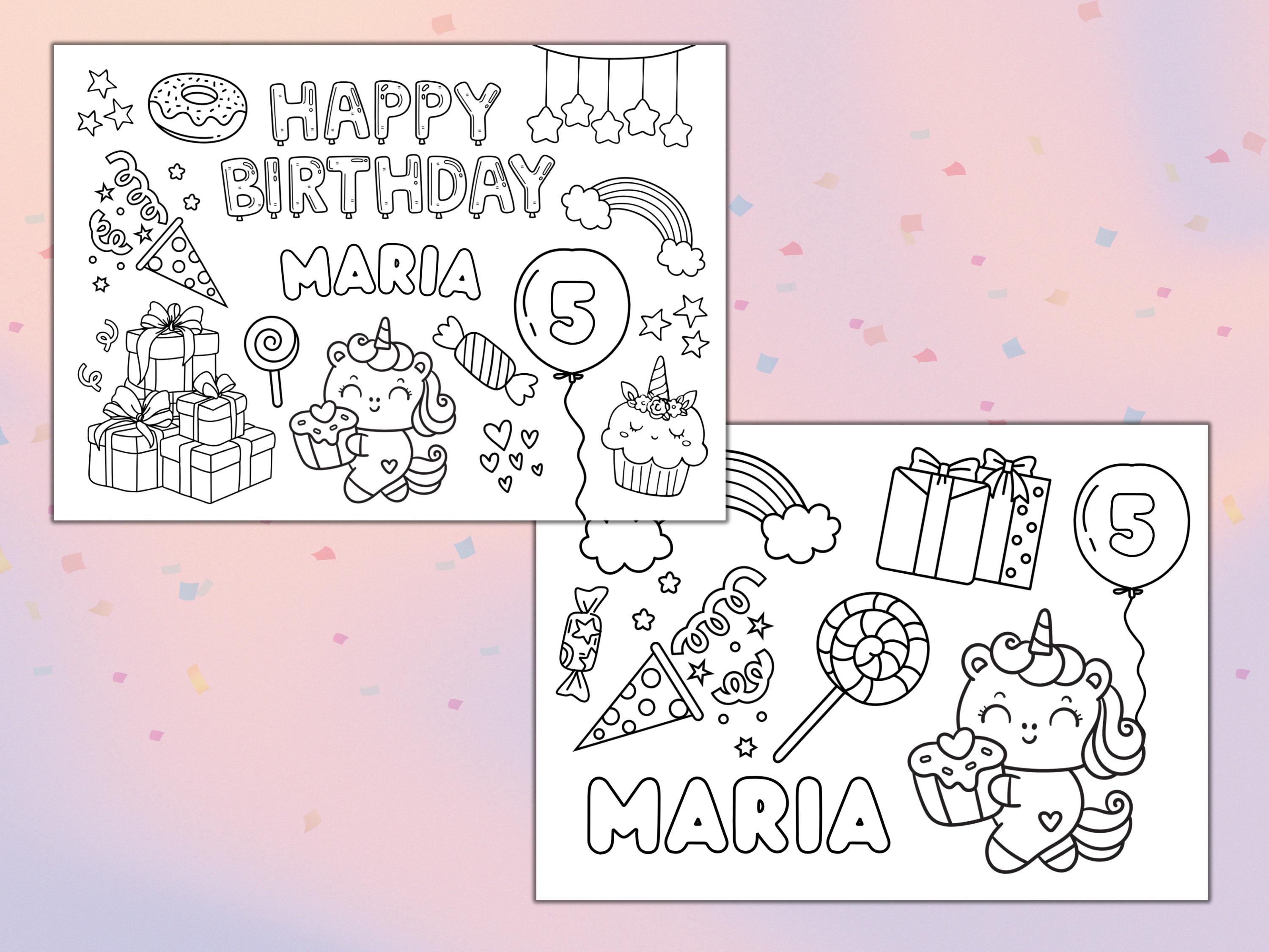 Personalized Birthday Unicorn Theme Coloring Placemats, Editable Canva ...