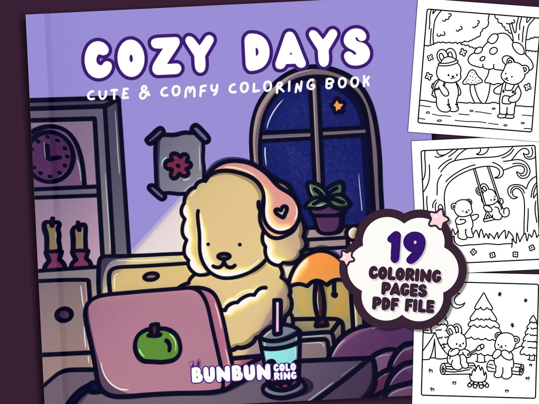 Cozy Days Coloring Book 19 Pages, Cute & Comfy Coloring Pages, Kawaii ...
