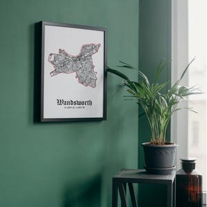 Wandsworth Map Poster- Premium Print of London Borough- Minimalist Home ...
