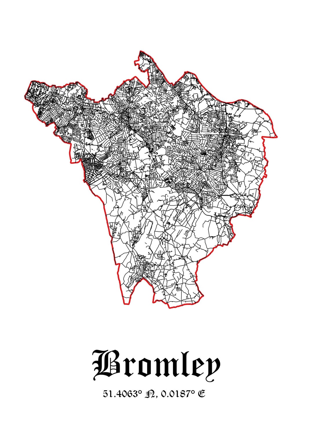 Bromley Map Poster - Premium Print of London Borough- Minimalist Home ...