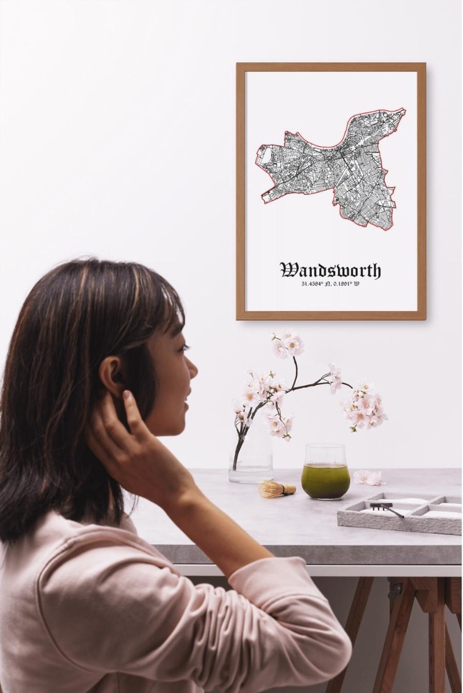 Wandsworth Map Poster- Premium Print of London Borough- Minimalist Home ...