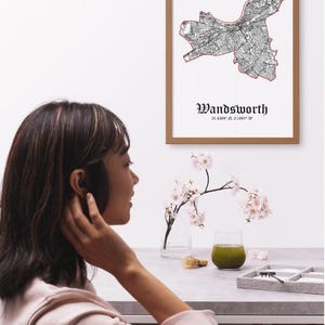 Wandsworth Map Poster- Premium Print of London Borough- Minimalist Home ...