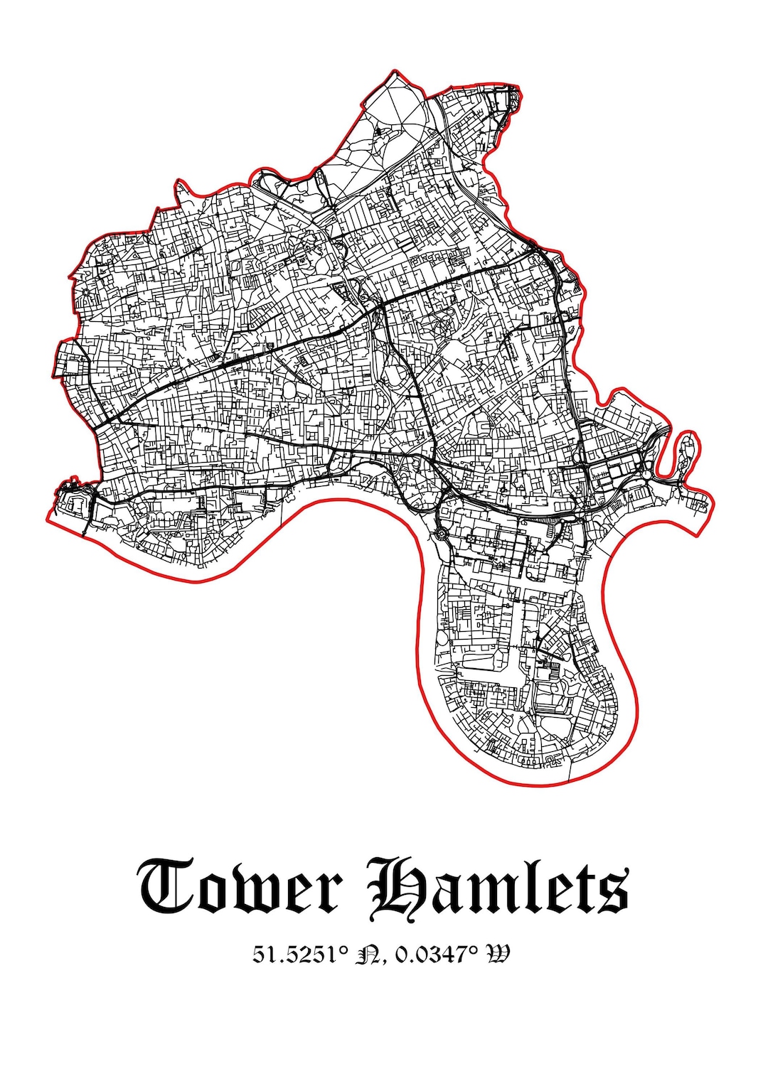 Tower Hamlets Map Poster- Premium Print of London Borough- Minimalist ...