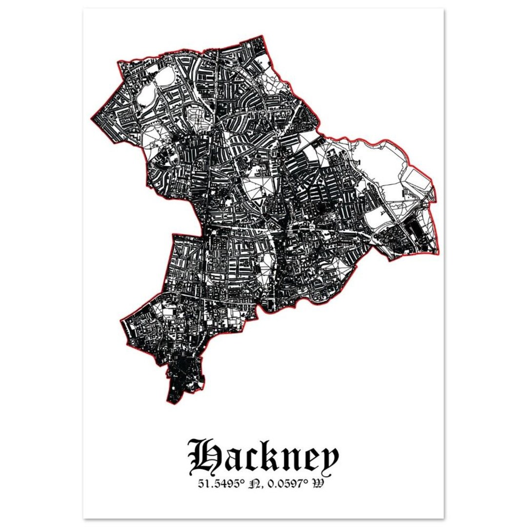 Hackney Map Poster- Premium Print of London Borough- Minimalist Home ...