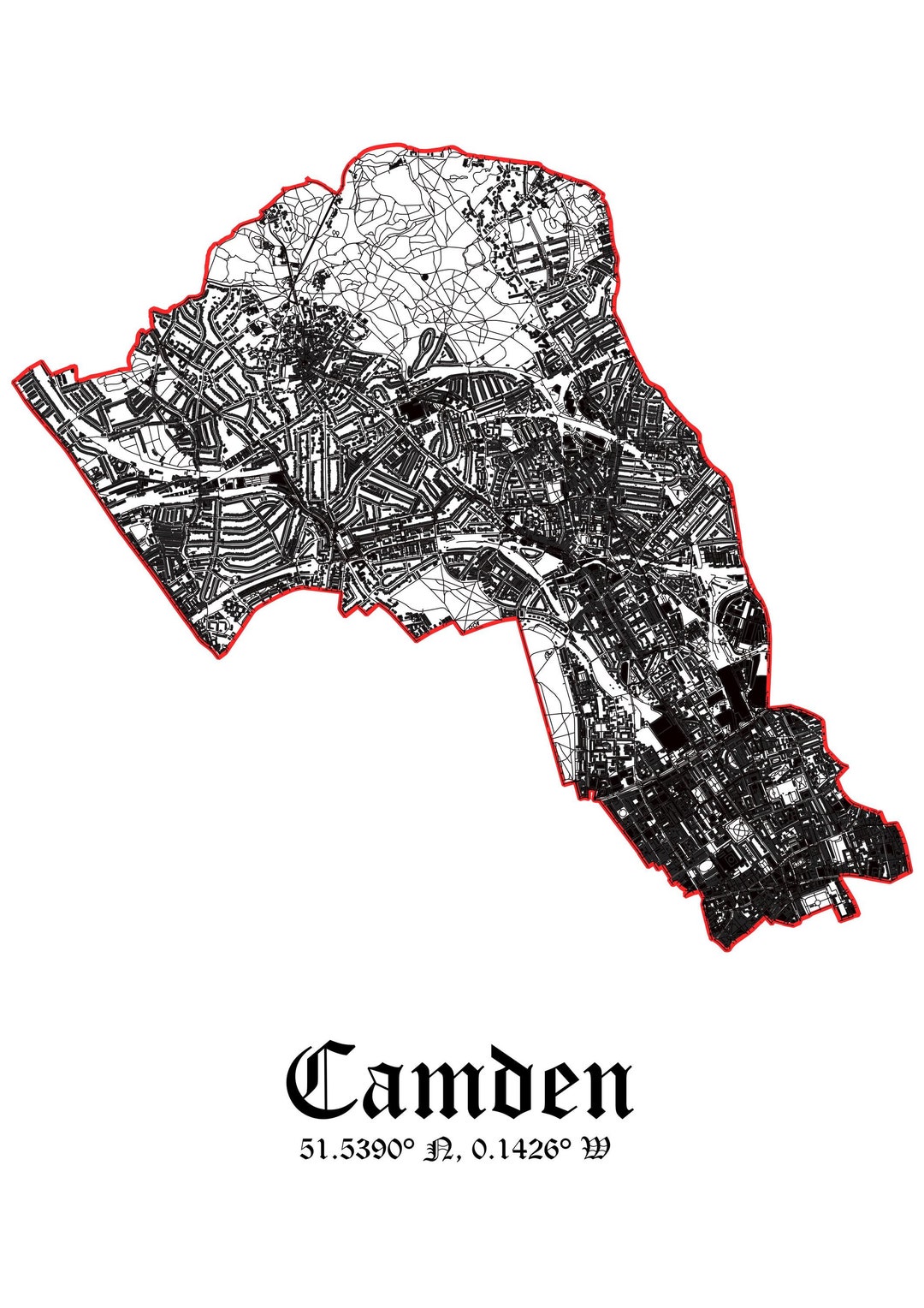 Camden Town Map Poster- Premium Print of London Borough- Minimalist ...