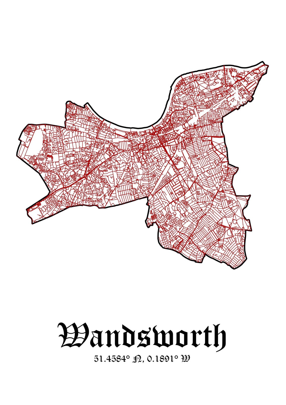 Wandsworth Map Poster- Premium Print of London Borough- Minimalist Home ...