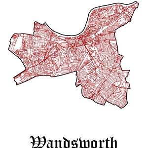 Wandsworth Map Poster- Premium Print of London Borough- Minimalist Home ...