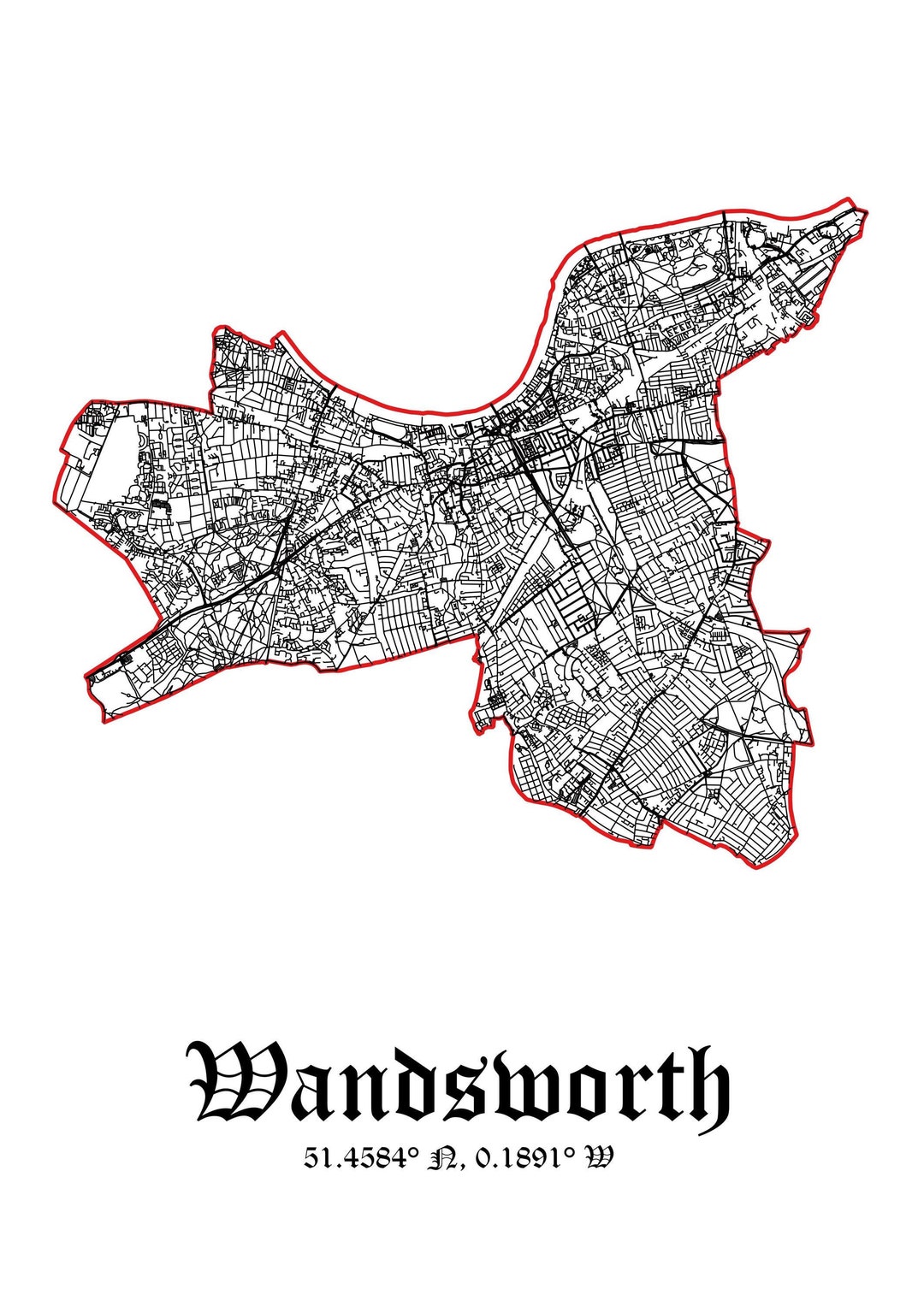Wandsworth Map Poster- Premium Print of London Borough- Minimalist Home ...