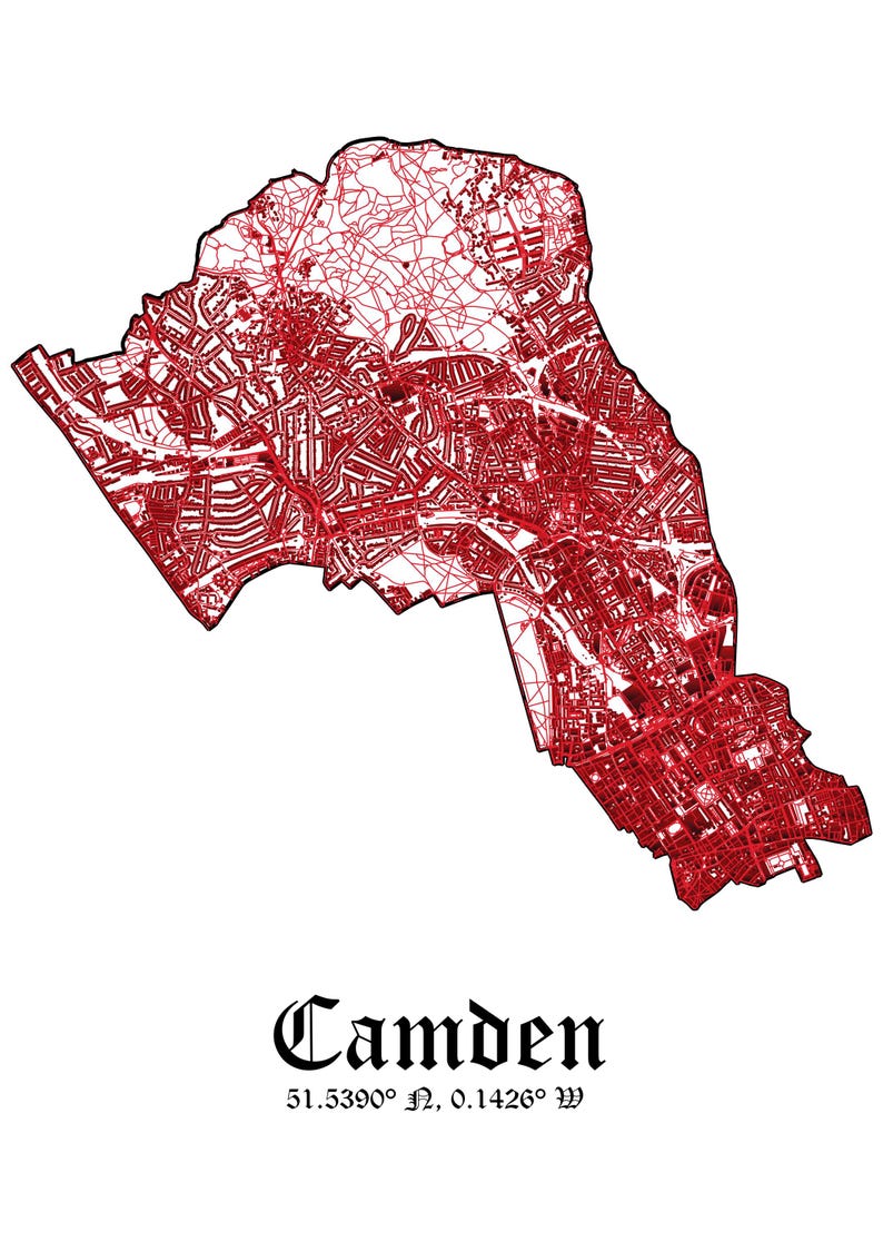 Camden Town Map Poster- Premium Print of London Borough- Minimalist ...