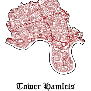 Tower Hamlets Map Poster- Premium Print of London Borough- Minimalist ...