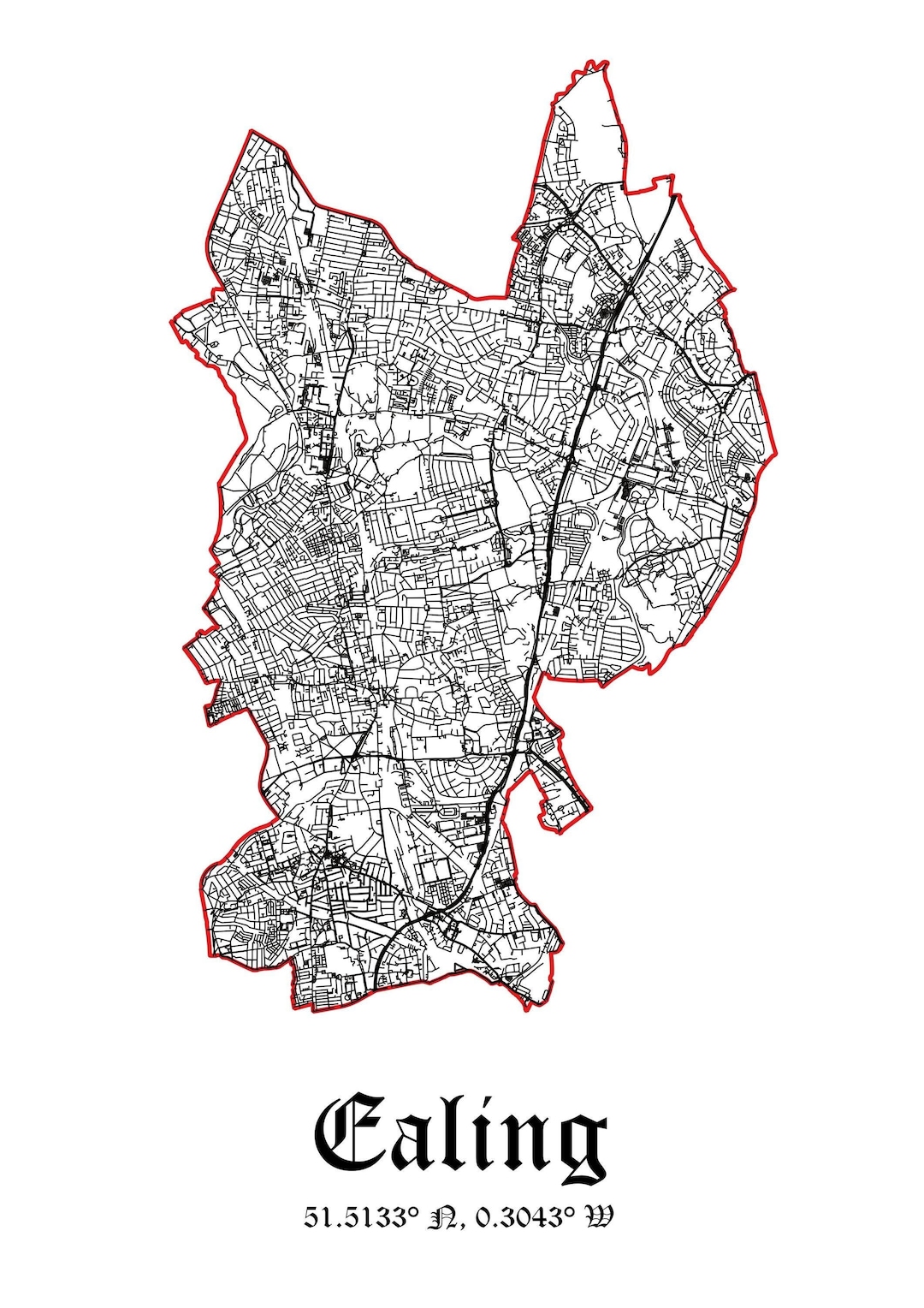 Ealing Map Poster- Premium Print of London Borough- Minimalist Home ...