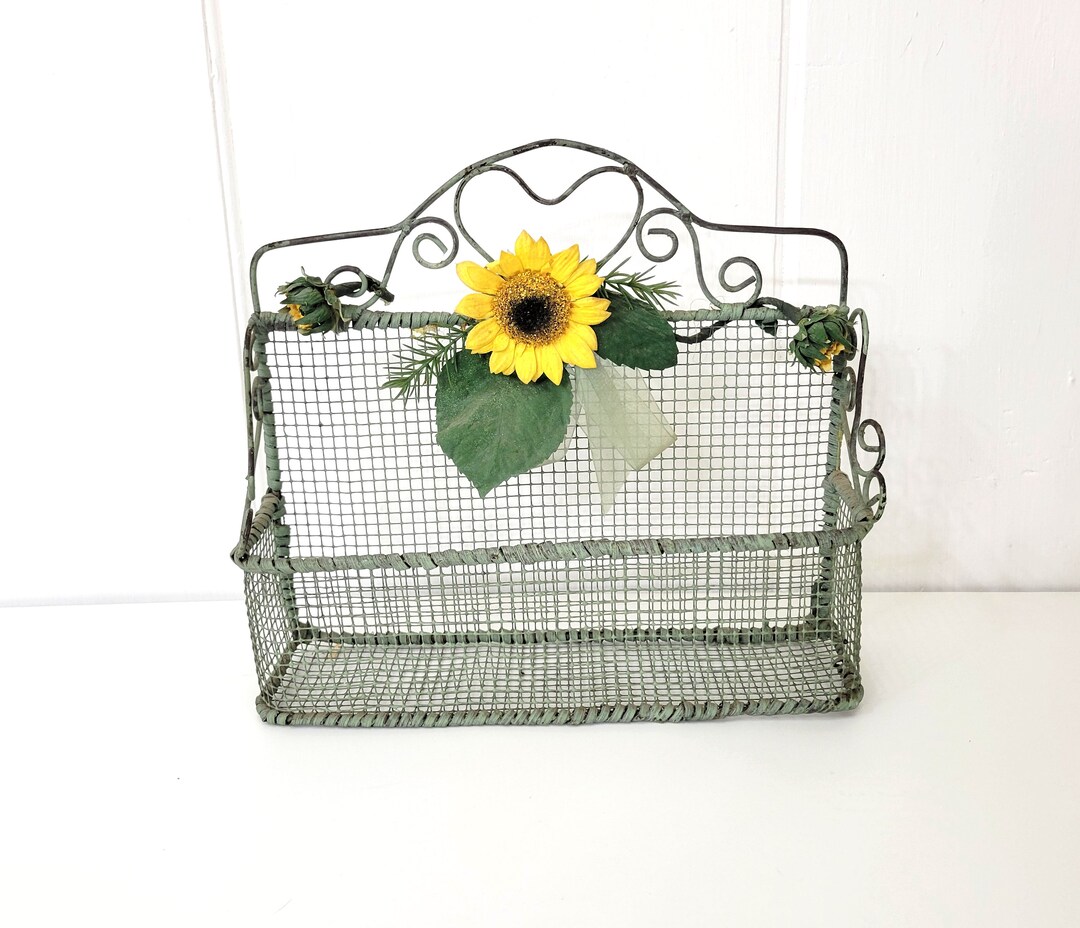 Green Wire Wall Basket With Sunflowers - Etsy