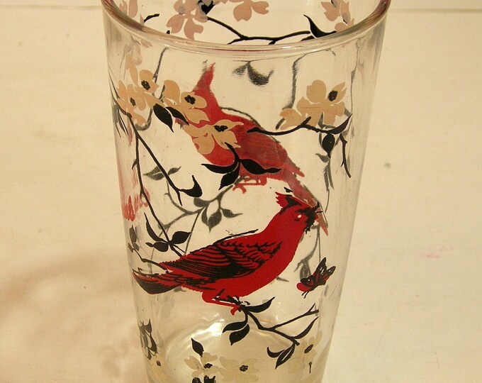 Vintage Drinking Glass Red Cardinal Design - Etsy