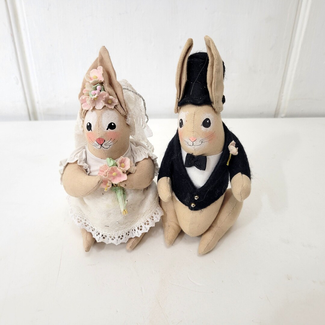 Folk Art Rabbits Bride and Groom Artist Dolls Ornaments - Etsy