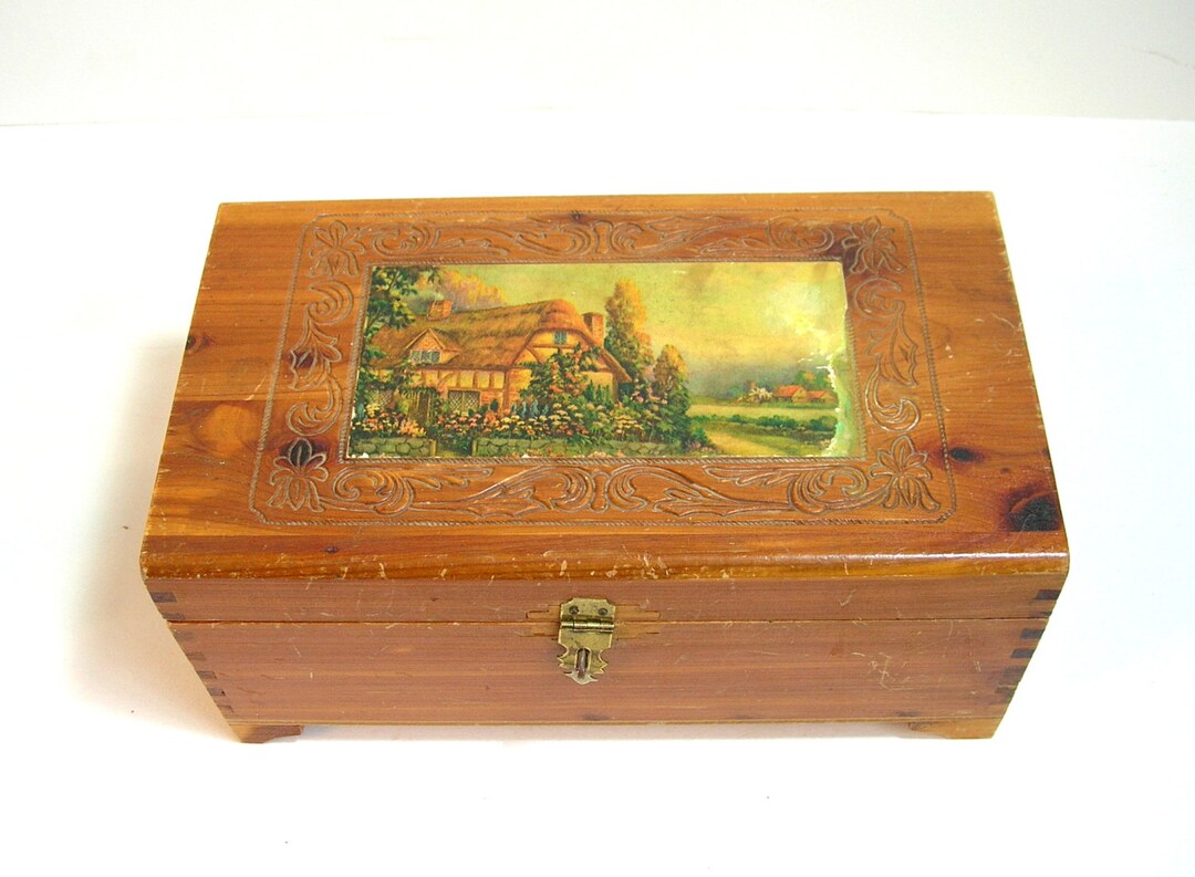 Cottagecore Wood Chest With Country Cottage Design - Etsy