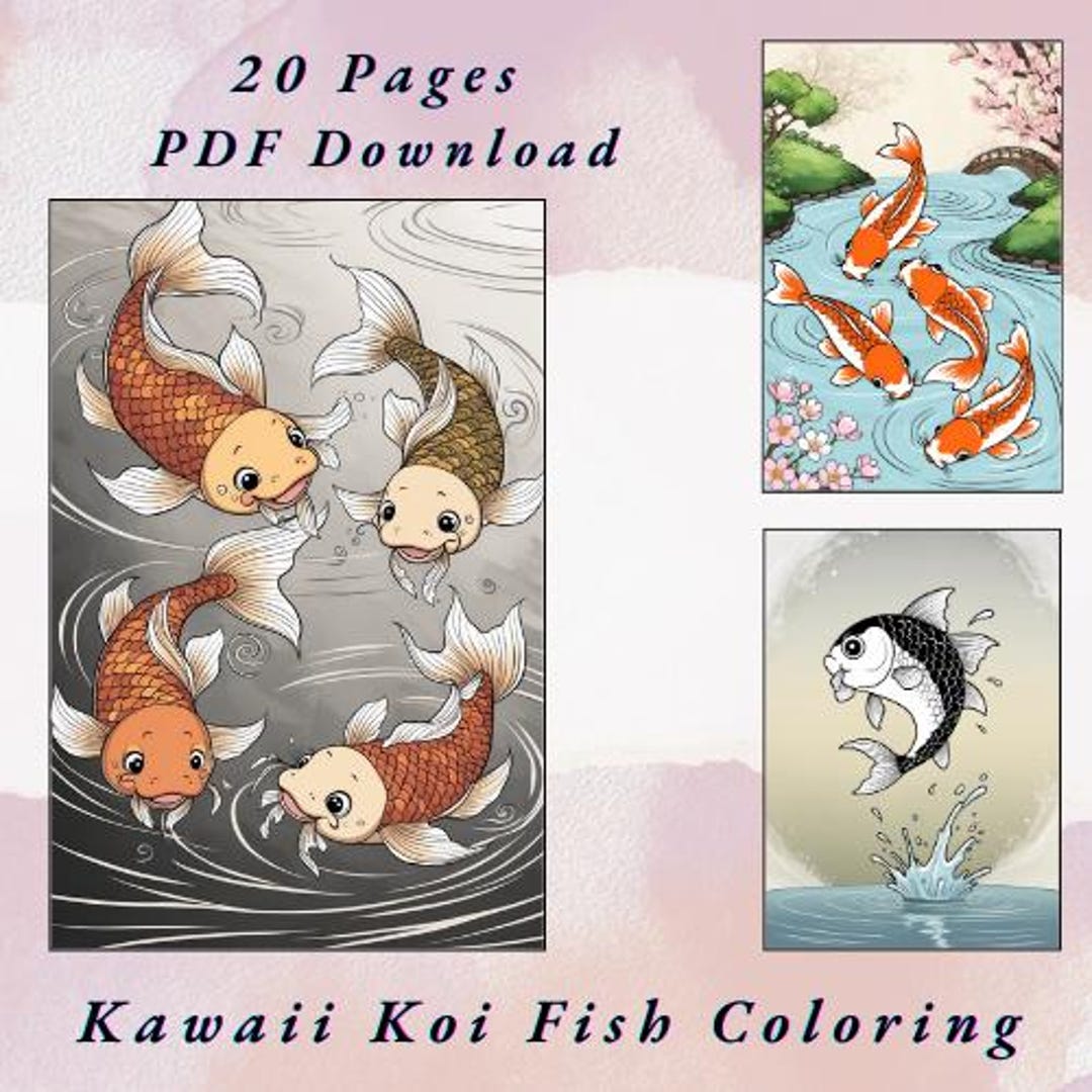 20 Kawaii Koi Fish Coloring Pages Digital Download Cute Koi Fish ...