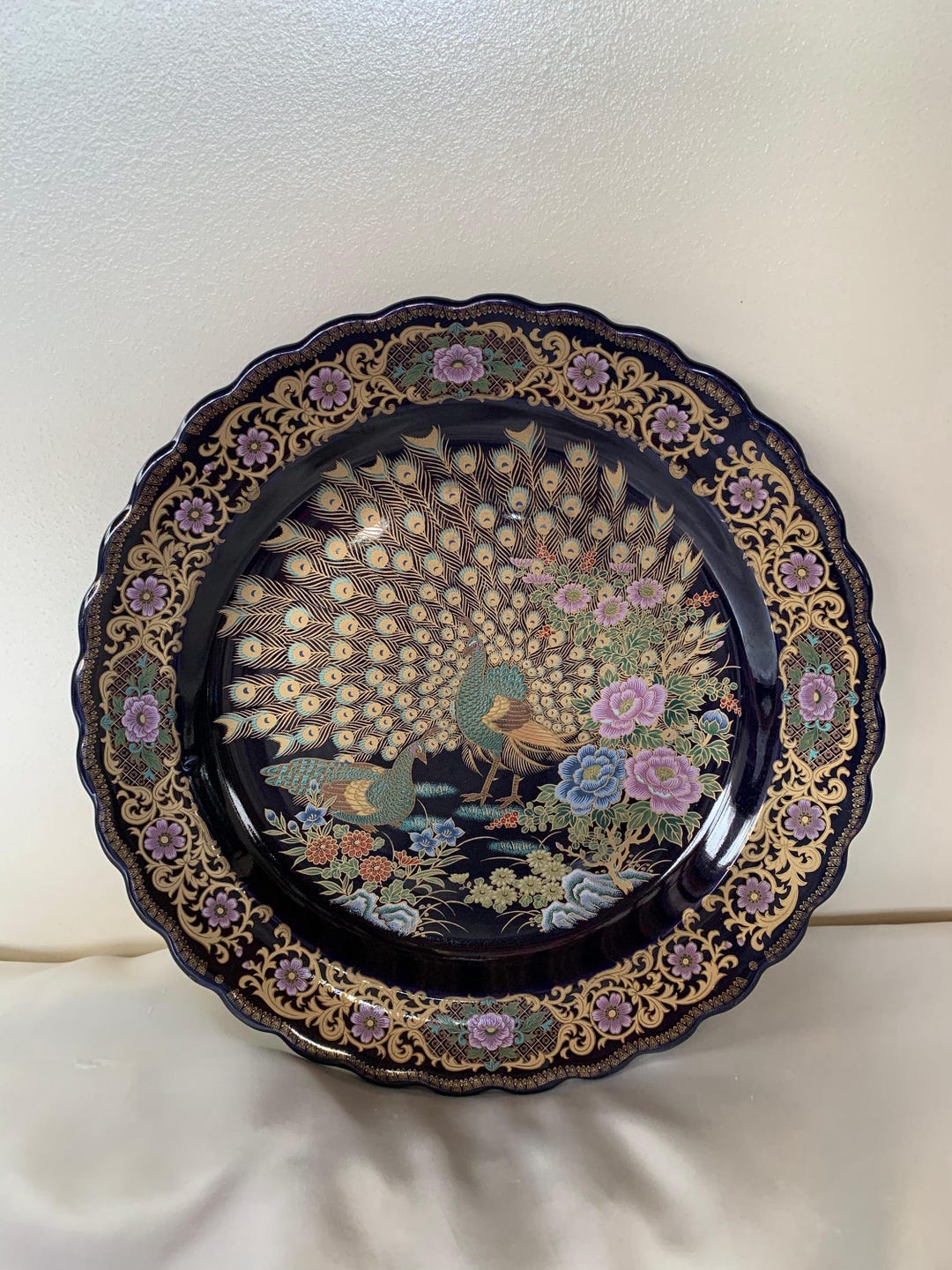 Original Vintage Taous Plate, Signed, in Asian Porcelain, Peacock ...