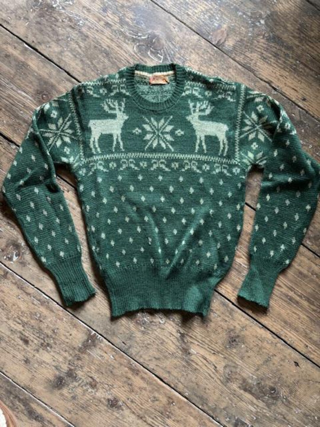 Rare Green 1940s Jantzen Reindeer and Snowflake Sweater, Picture Knit ...