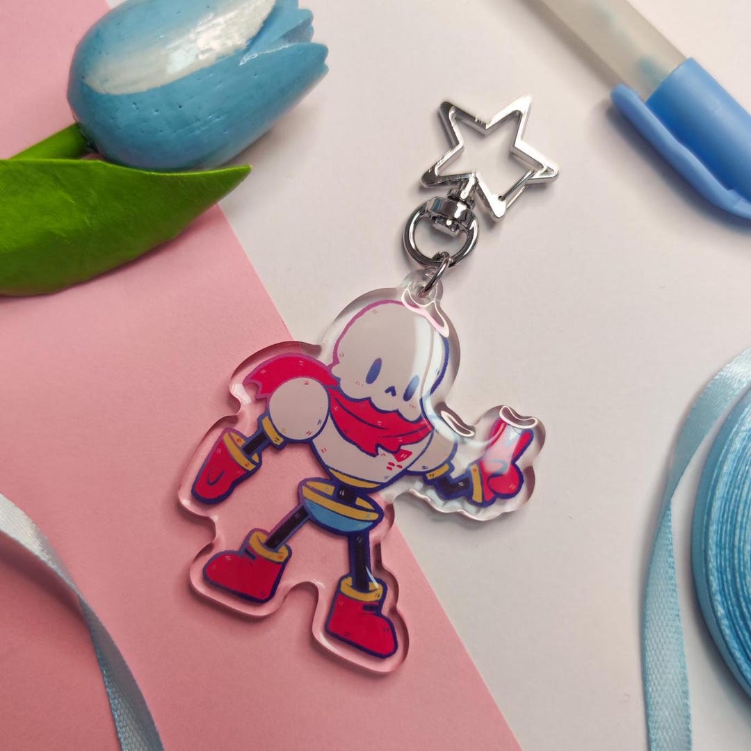 Undertale Papyrus Keychain - Funny Cute Epoxy Acrylic Charm - Star Ring ...