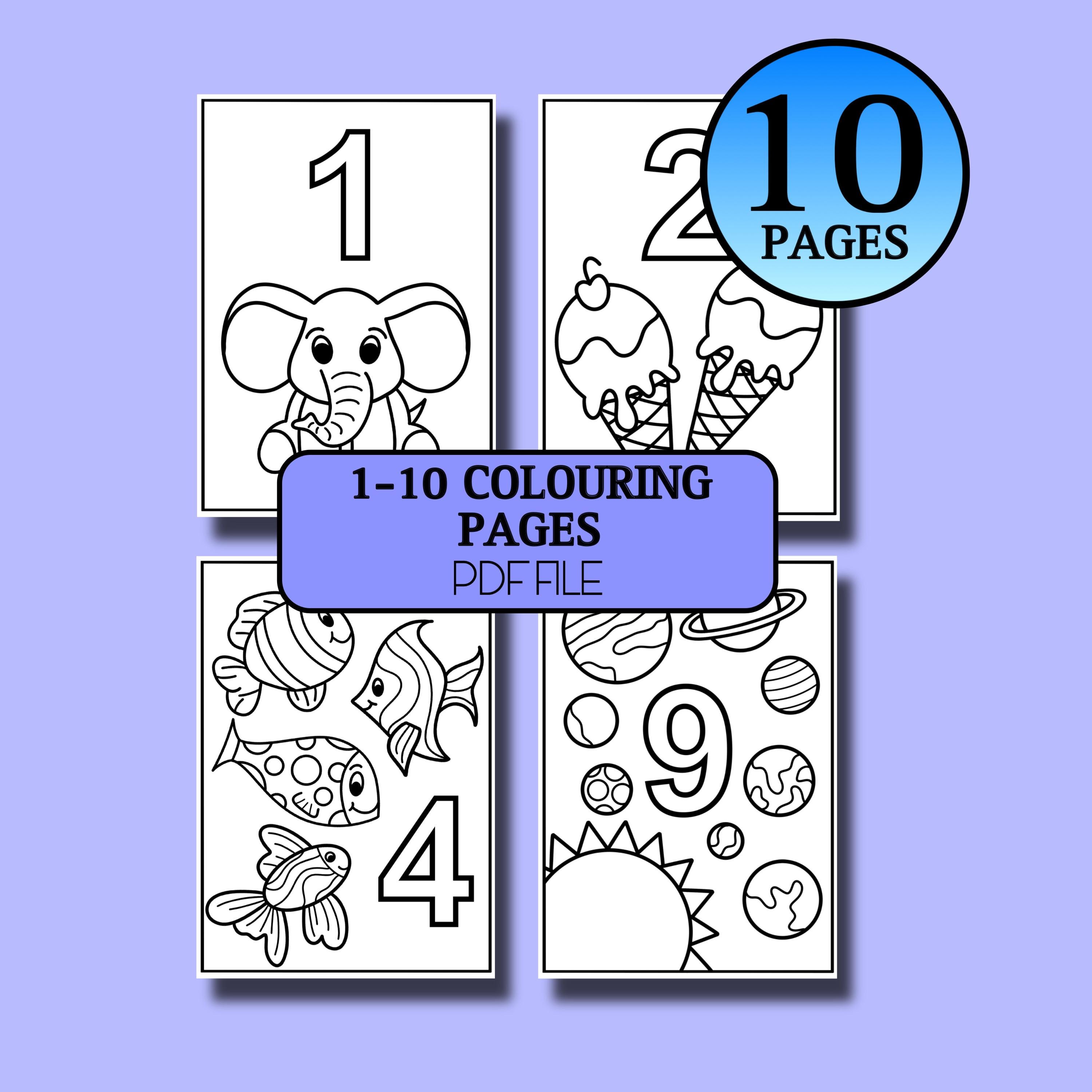 1-10 Number Colouring Sheets - Etsy