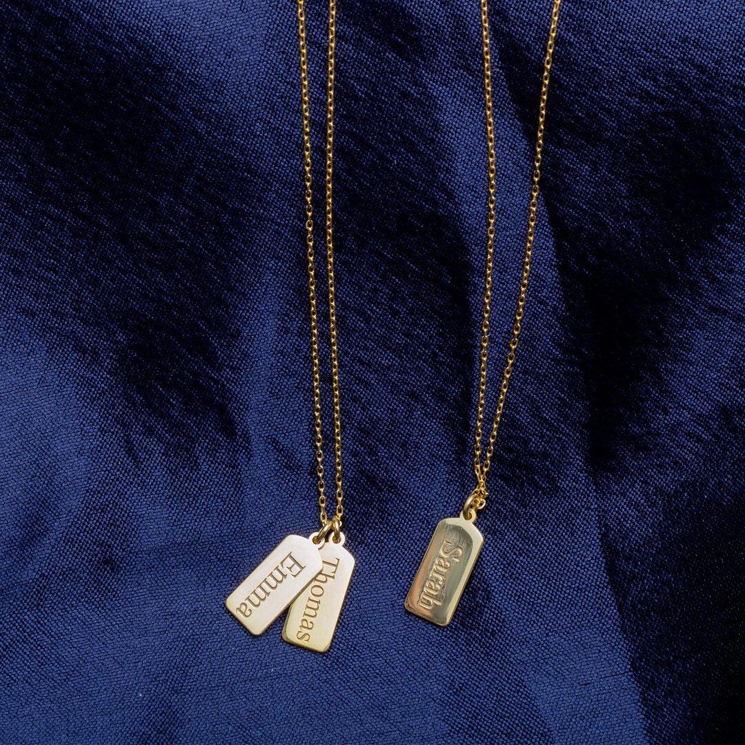 Tiny Bar Name Necklace Custom Name Tag Necklace Minimal Tag Bar Name ...