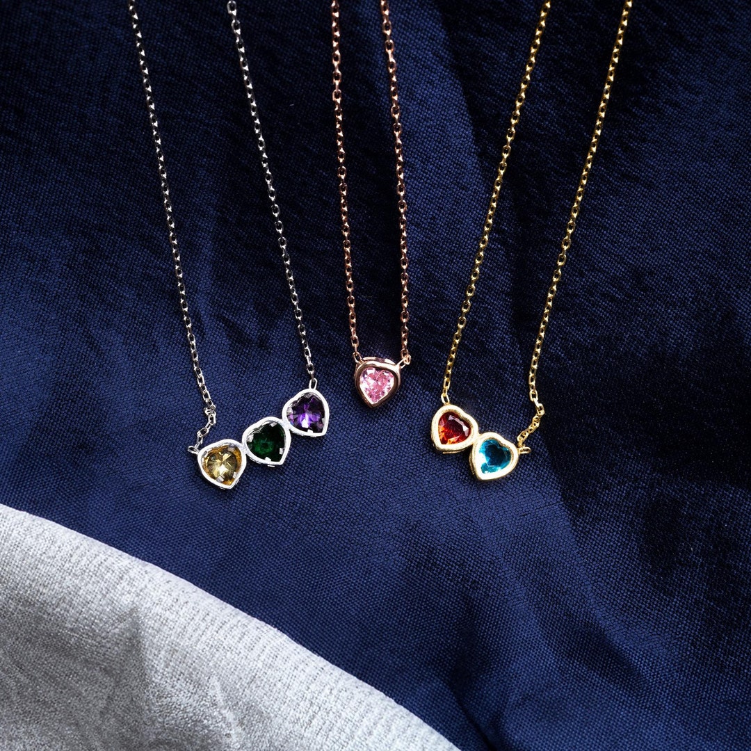 Lovers Birthstone Matching Heart Necklace, Couples Birthstone Necklace ...